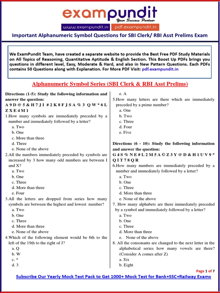 Important Alphanumeric Symbol Questions For SBI Clerk/ RBI Asst Prelims ...