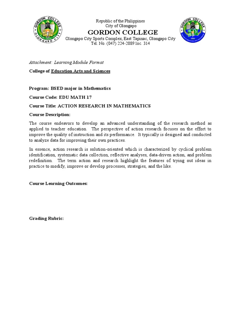 Gordon College: Attachment: Learning Module Format | Download Free PDF ...