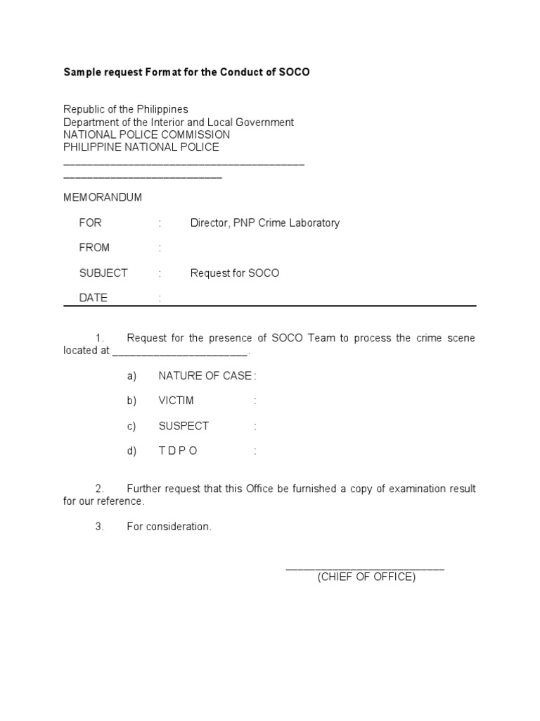 Sample Request Format For The Conduct of SOCO | PDF