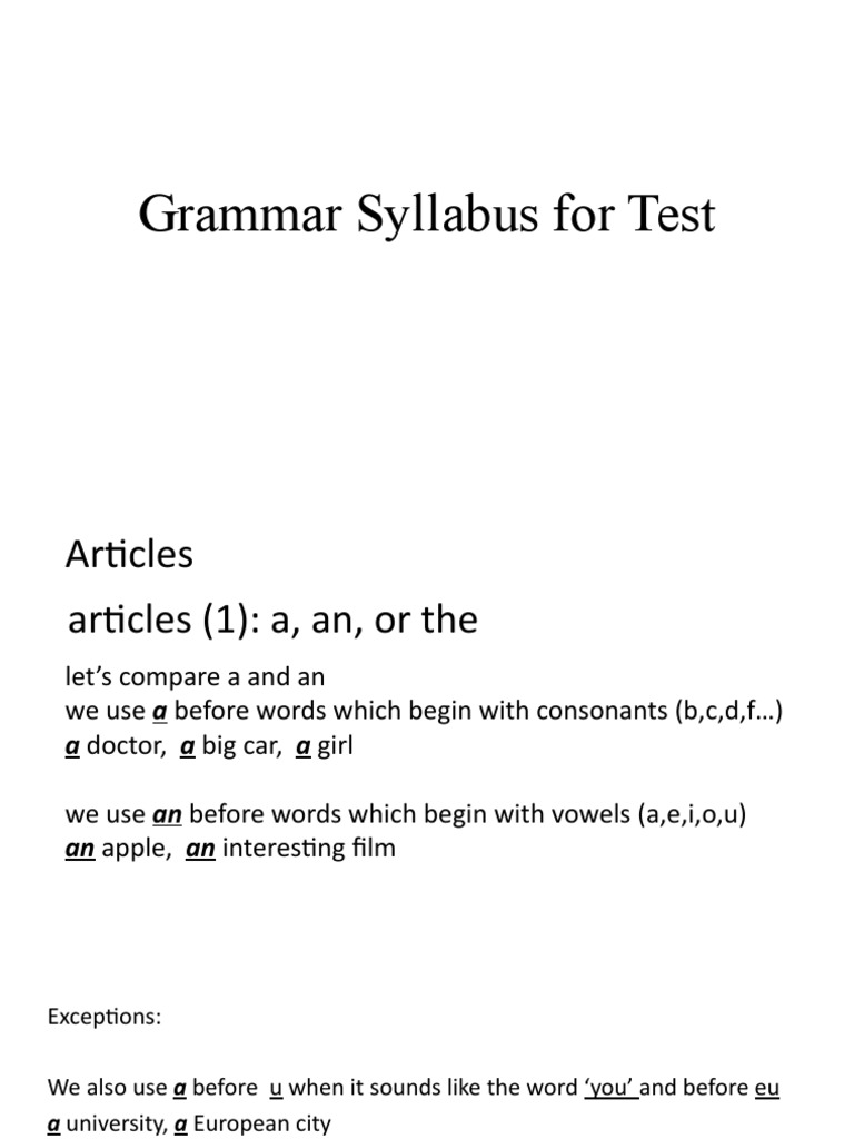 Grammar Syllabus For Test | Download Free PDF | Linguistic Typology ...