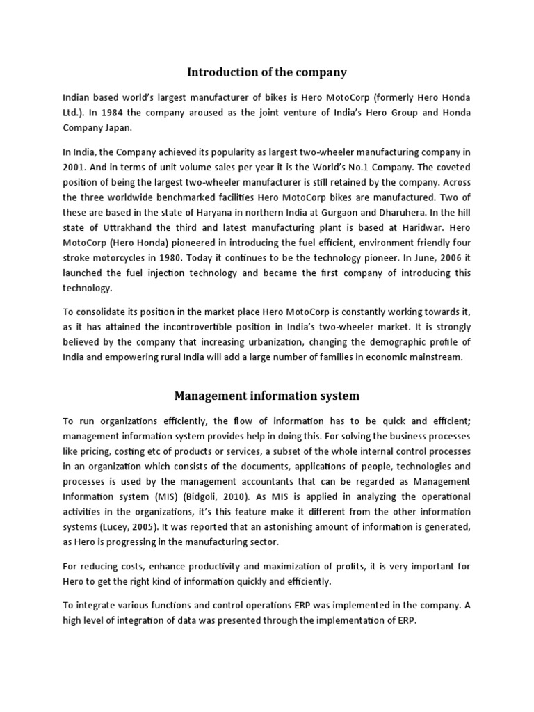 HeroMotoCorp MIS | PDF | Management Information System | Business