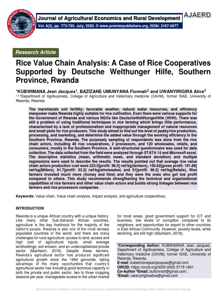 Rice Value Chain Analysis: A Case of Rice Cooperatives Supported by ...
