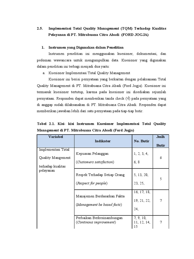 MENGUKUR IMPLEMENTASI TQM DAN KEPUASAN PELANGGAN DI FORD JOGJA | PDF