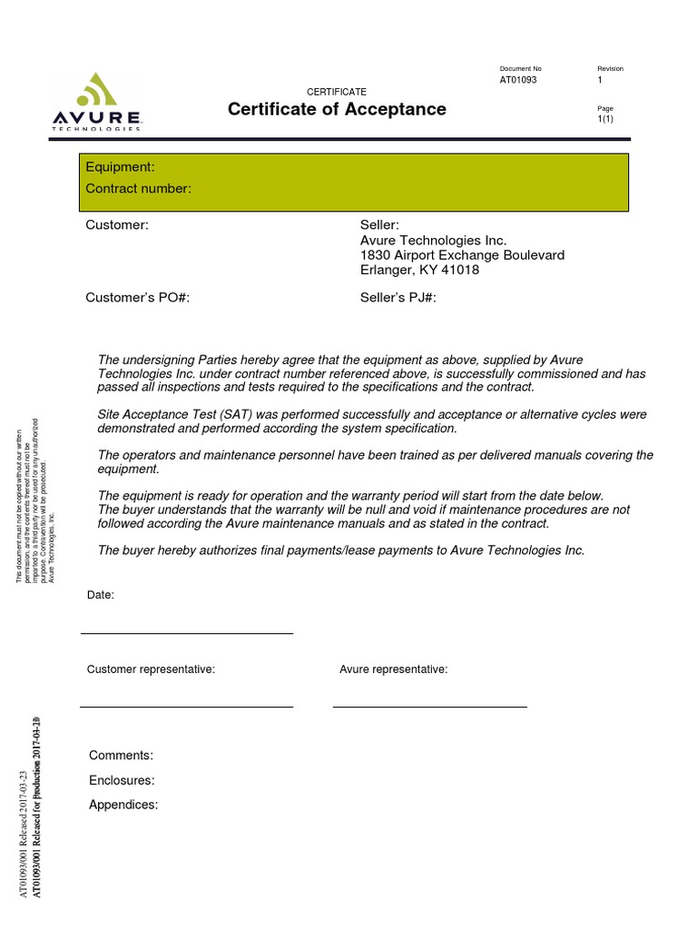 01 AT01093-001 Certificate of Acceptance | PDF | Common Law | Business Law