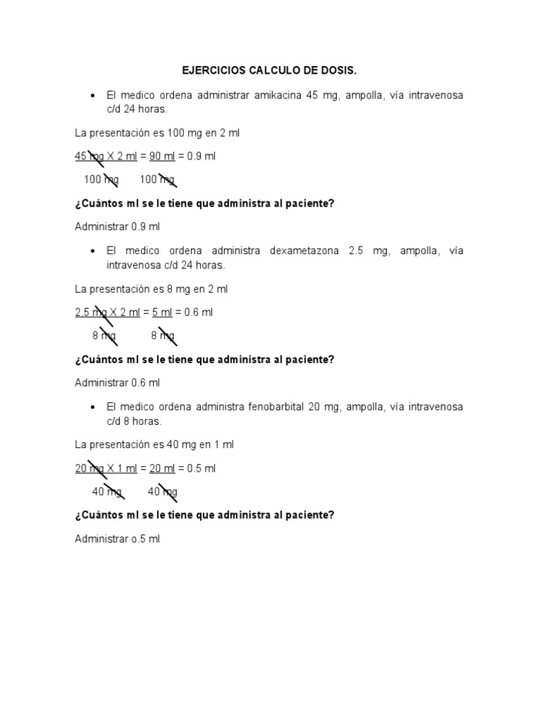 Ejercicios Calculo de Dosis | PDF