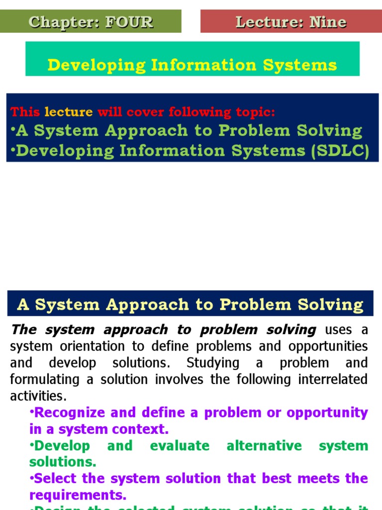 A System Approach To Problem Solving - Developing Information Systems ...