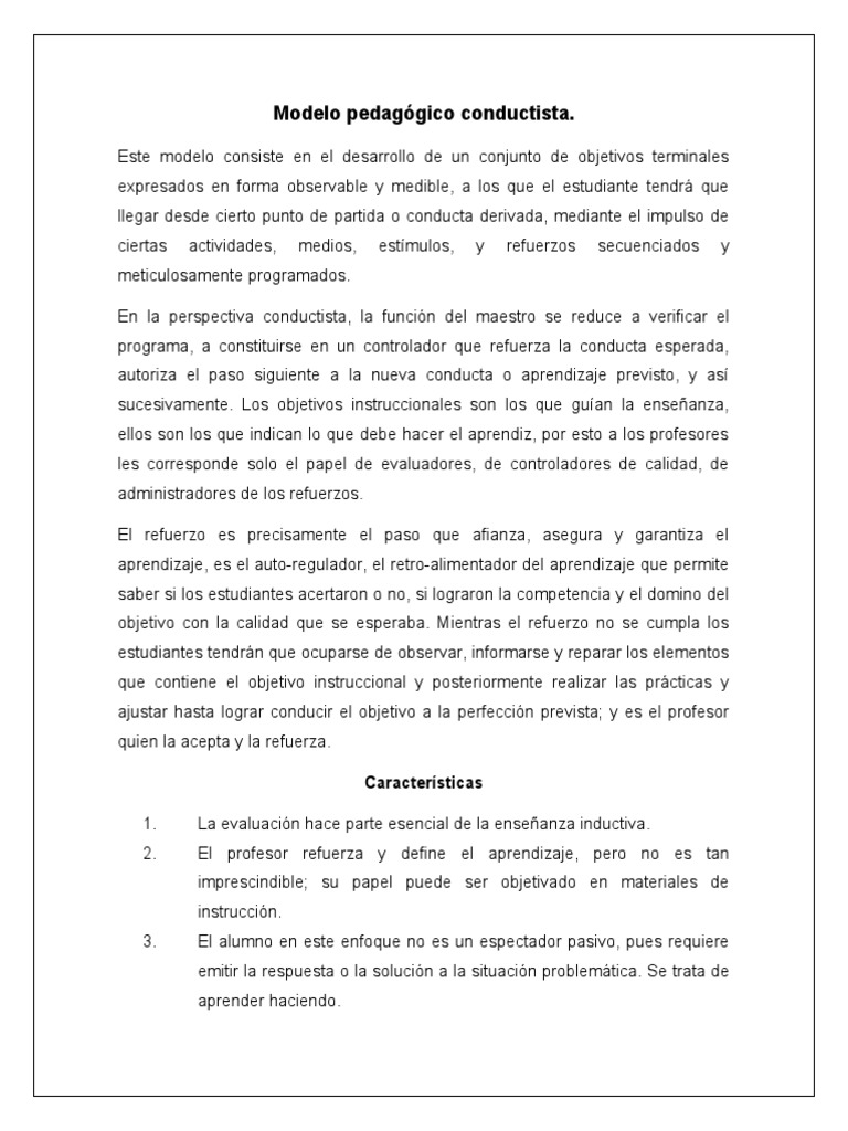 Modelo Pedagógico Conductista. | PDF | Aprendizaje | Teoría
