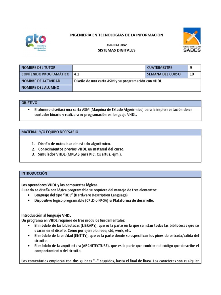 Actividad 7. Diseño de Una Carta ASM y Su Programación Con VHDL | PDF ...