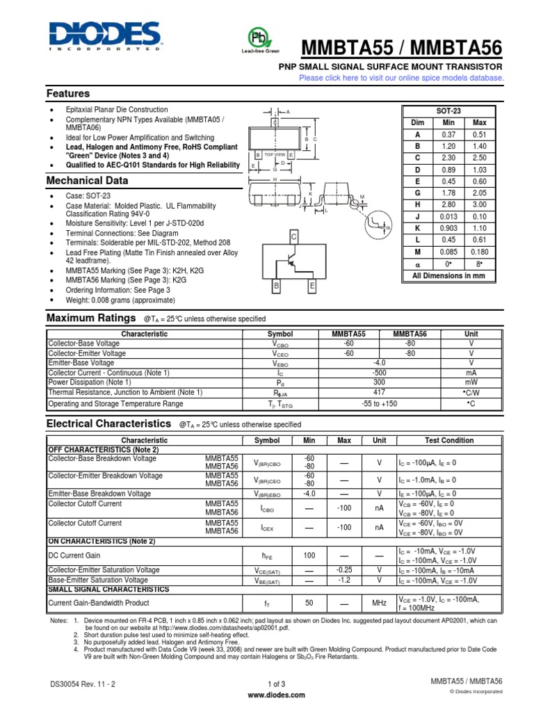 Mmbta55 / Mmbta56: Features | PDF | Bipolar Junction Transistor ...