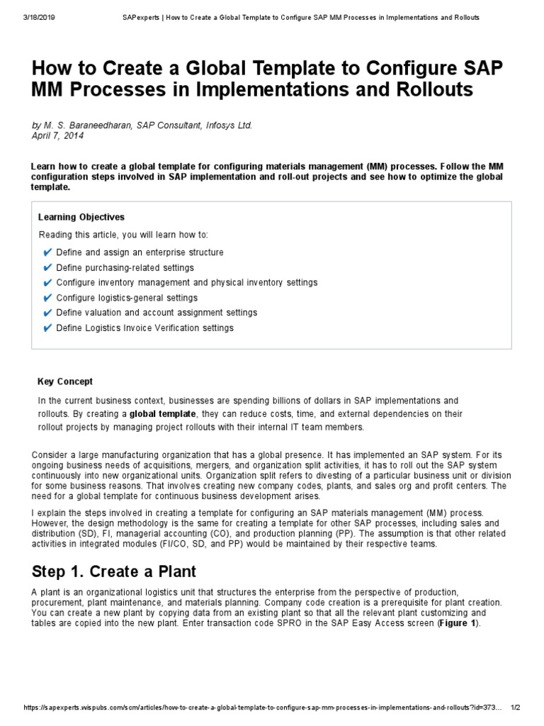 SAPexperts - How To Create A Global Template To Configure SAP MM ...