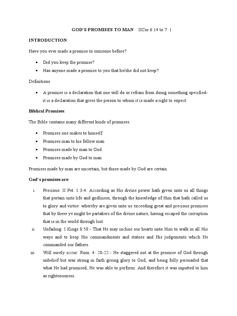 God's Promises To Man | PDF | Divinity | Paul The Apostle
