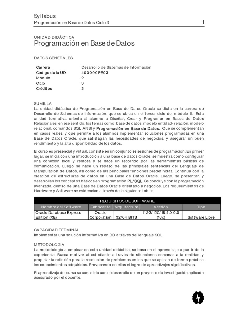 Programación en Base de Datos | PDF | Pl / Sql | SQL