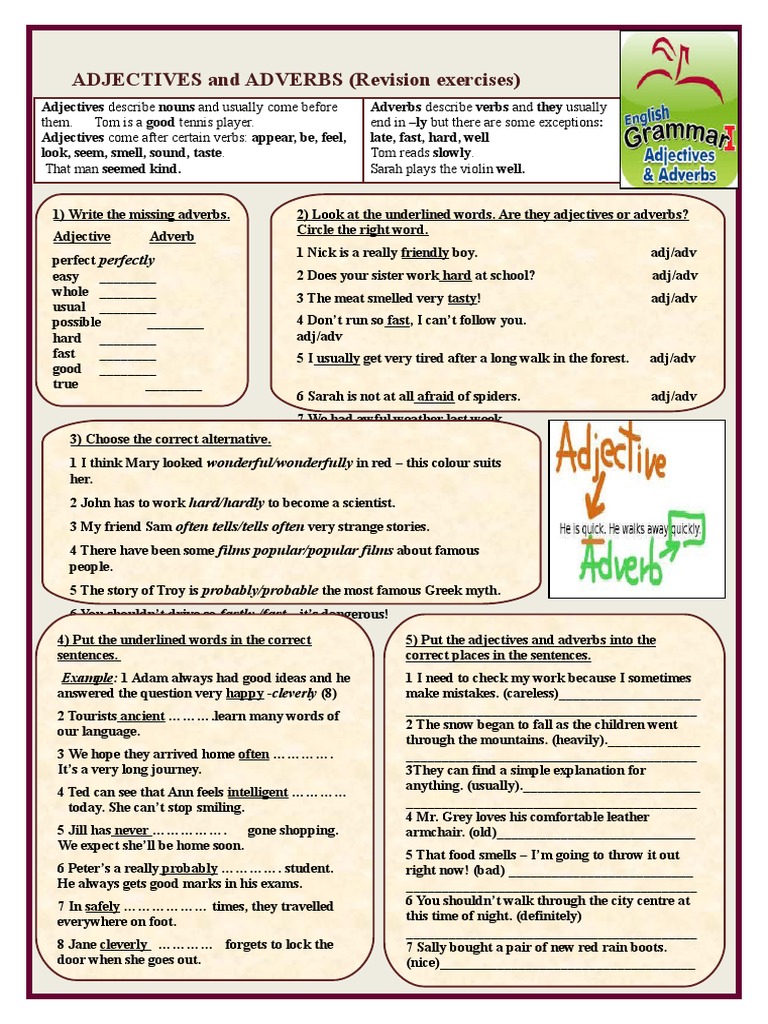 Adjectives and Adverbs Revision Exercises Grammar Drills Grammar Guides ...