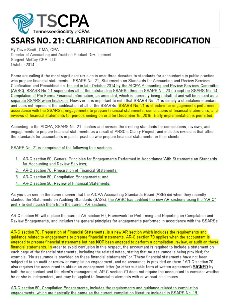 SSARS No 21 (AR Section 80) - Summary 2 | PDF | Financial Statement ...