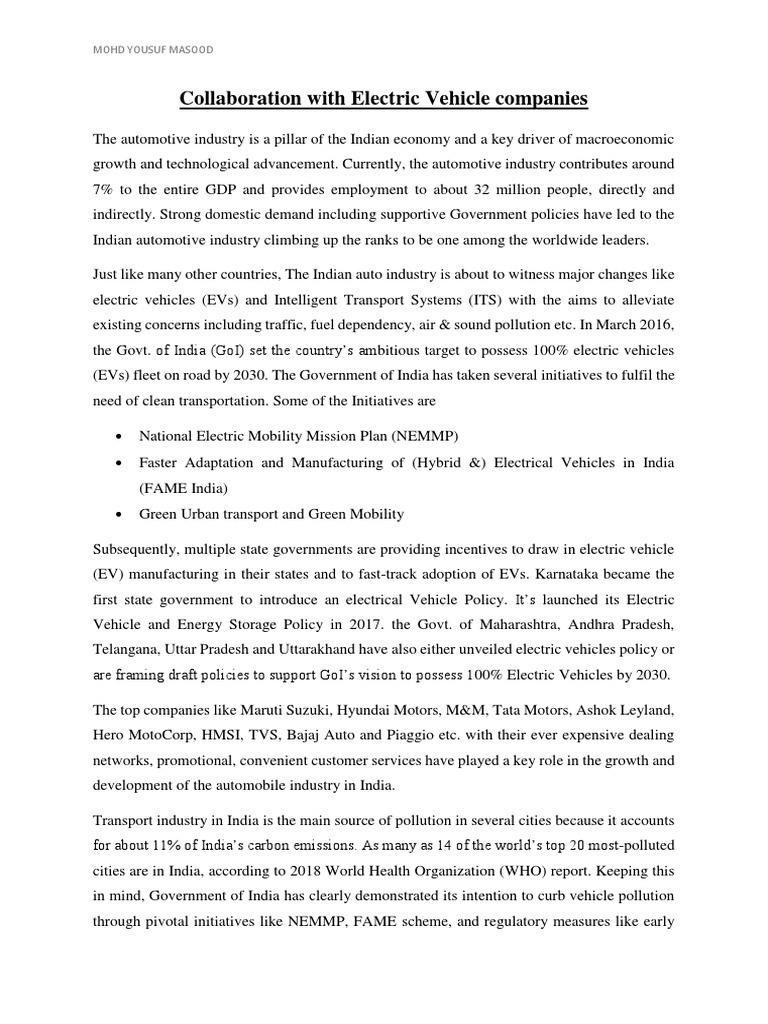 Collaboration With Electric Vehicle Companies Pdf Electric Vehicle