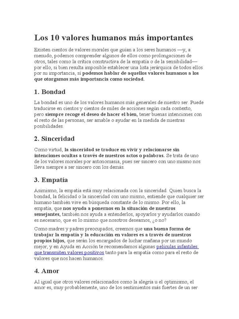 Los 10 Valores Mas Importantes | PDF | Empatía | Perdón