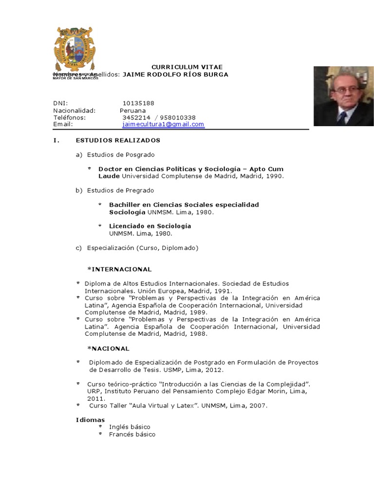 CV Jaime | PDF | Lima | Sociología