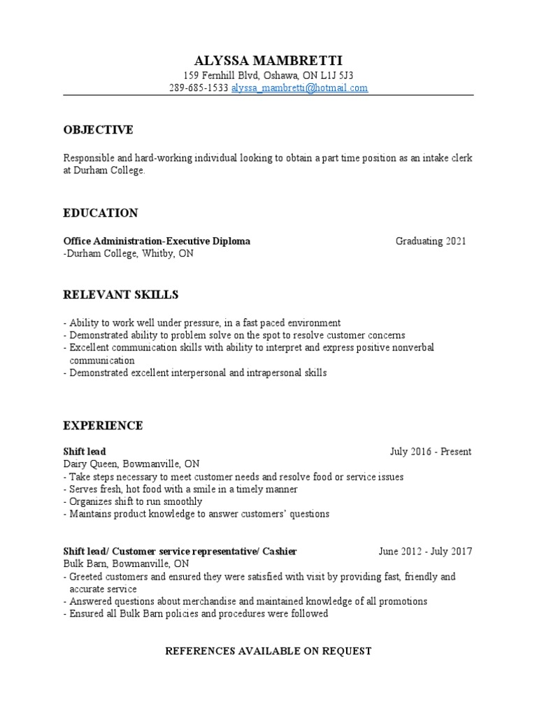 Intake Clerk Job Seeker | PDF