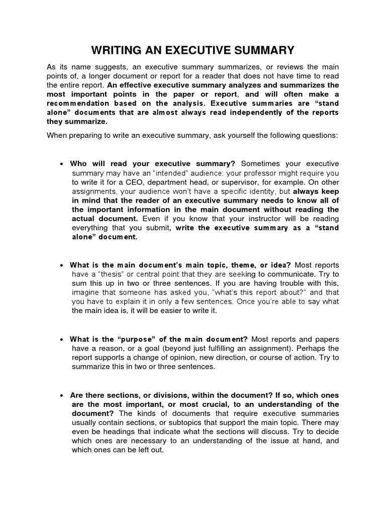 Writing An Executive Summary PDF | PDF | Psychological Concepts ...