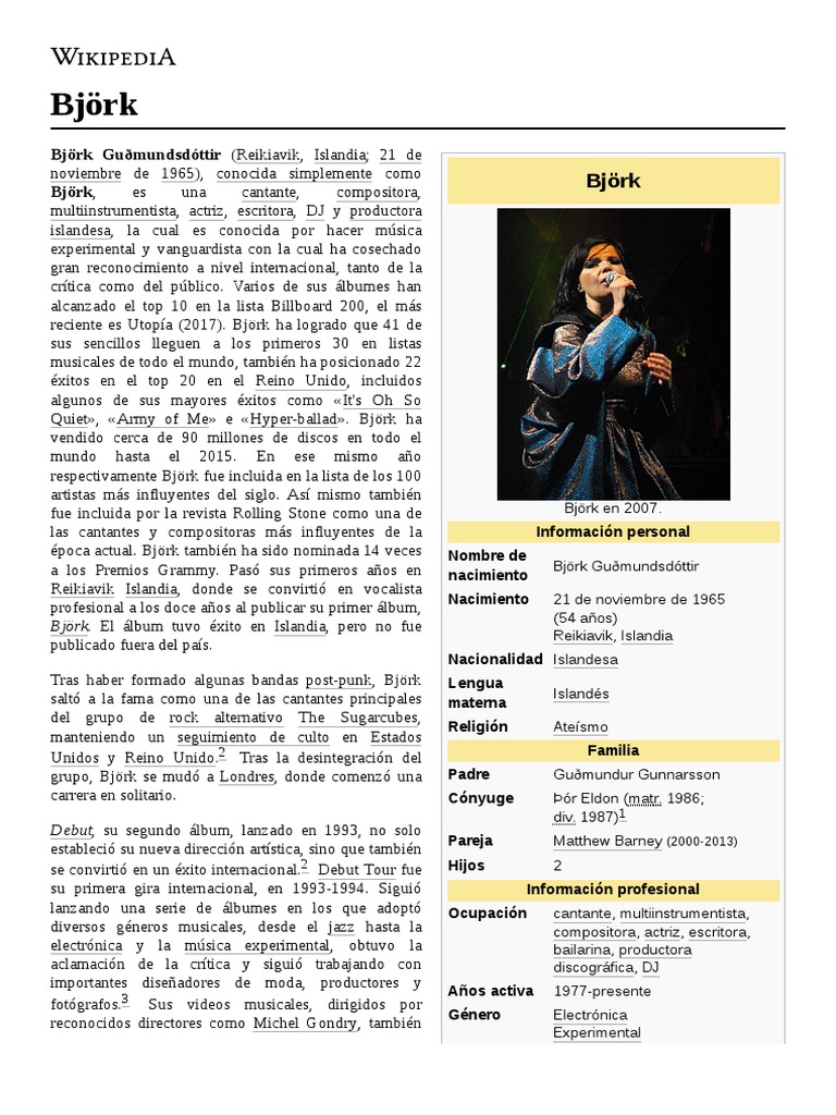 Björk | PDF | Musica Popular | Entretenimiento (general)