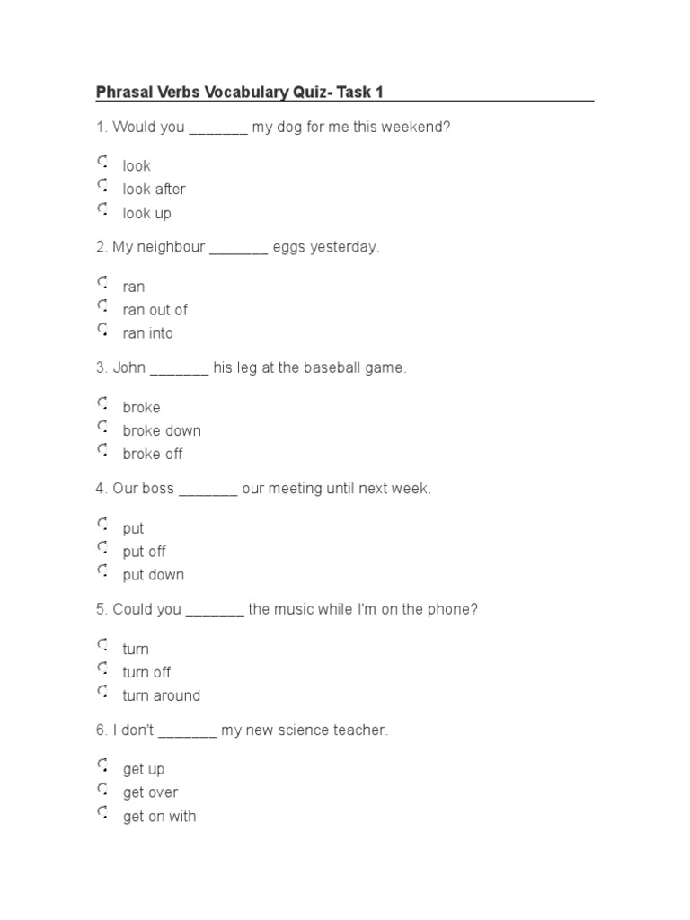 Task 1 On Phrasal Verbs | PDF
