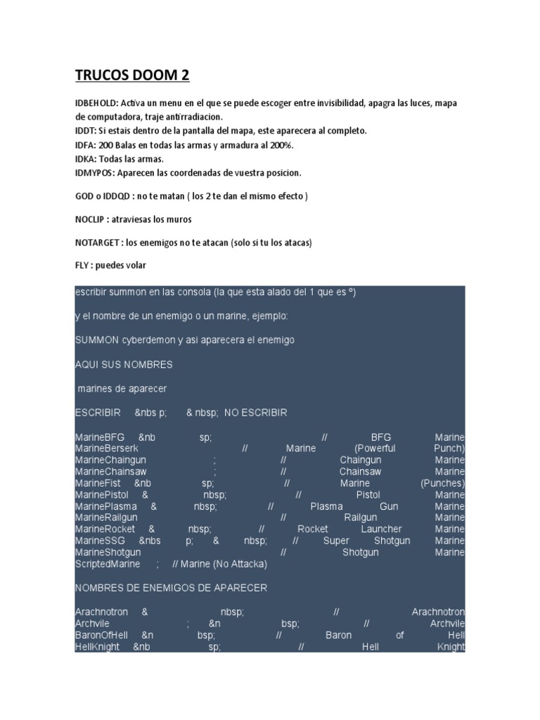 Trucos y Códigos para Doom 2 | PDF | Arsenal | Ocio