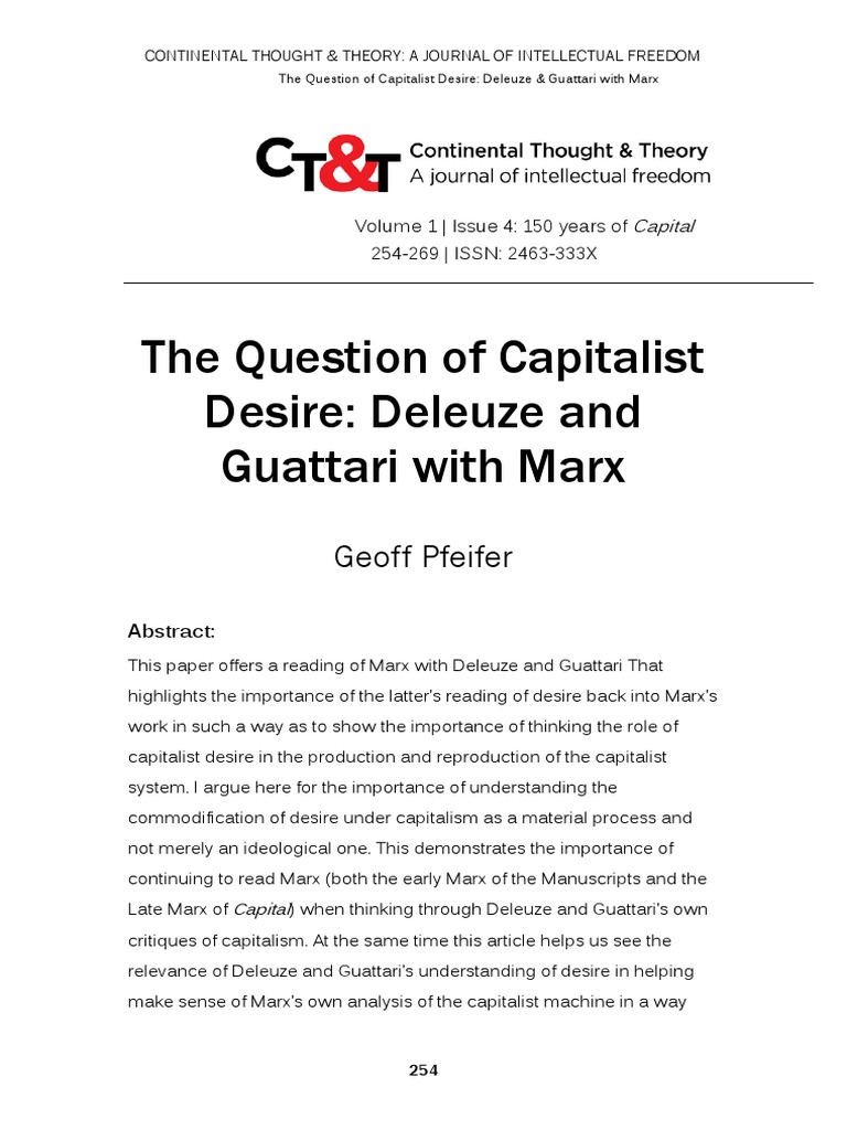 The Question of Capitalist Desire: Deleuze and Guattari With Marx | PDF ...