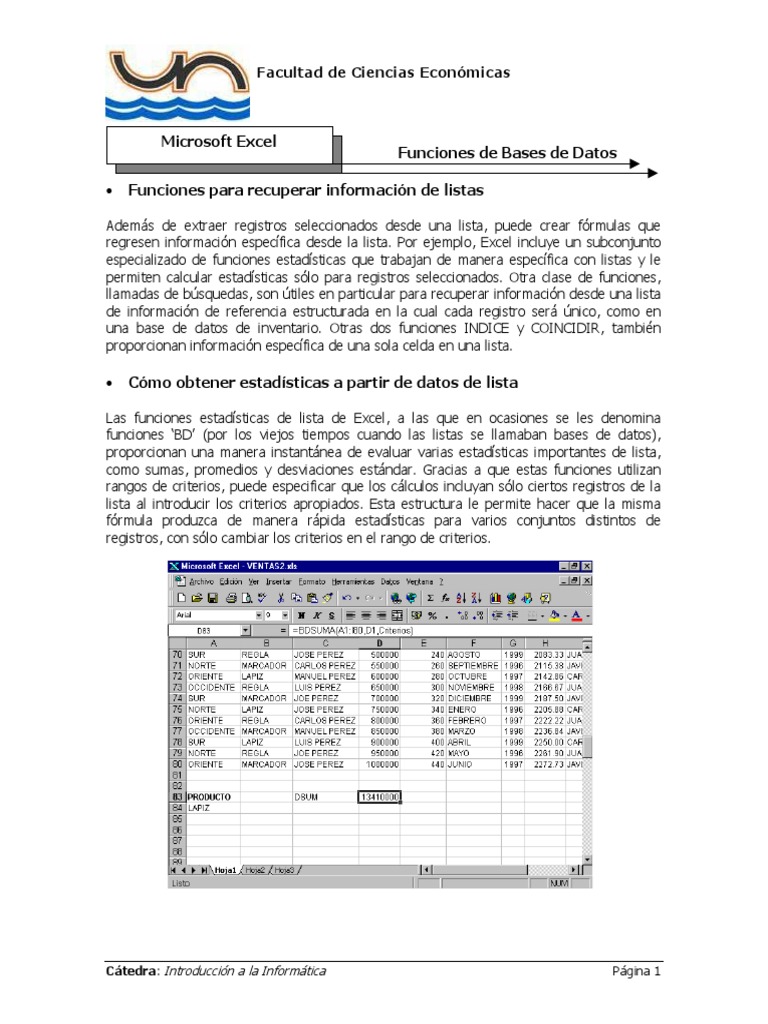 Funciones Base de Datos en Excel PDF | PDF | Microsoft Excel | Matriz (Matemáticas)