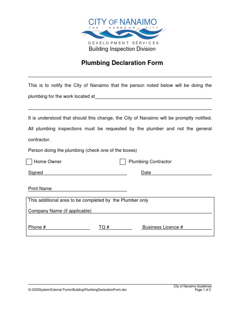 Plumber Declaration Form | PDF