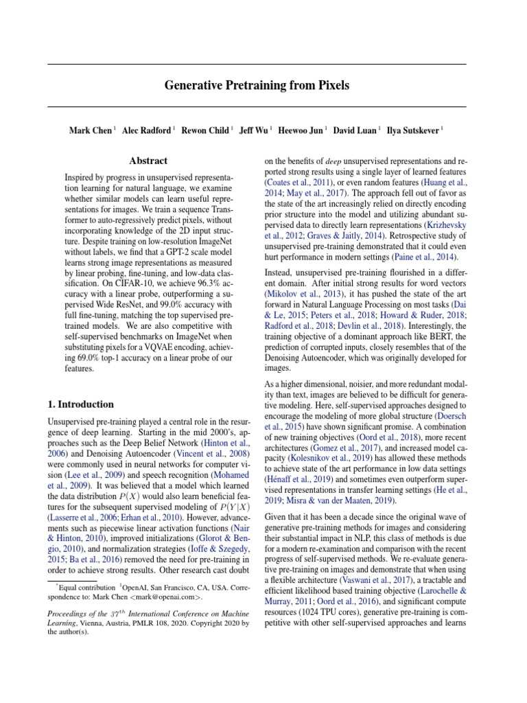 Generative Pretraining From Pixels | PDF | Statistical Classification | Deep Learning