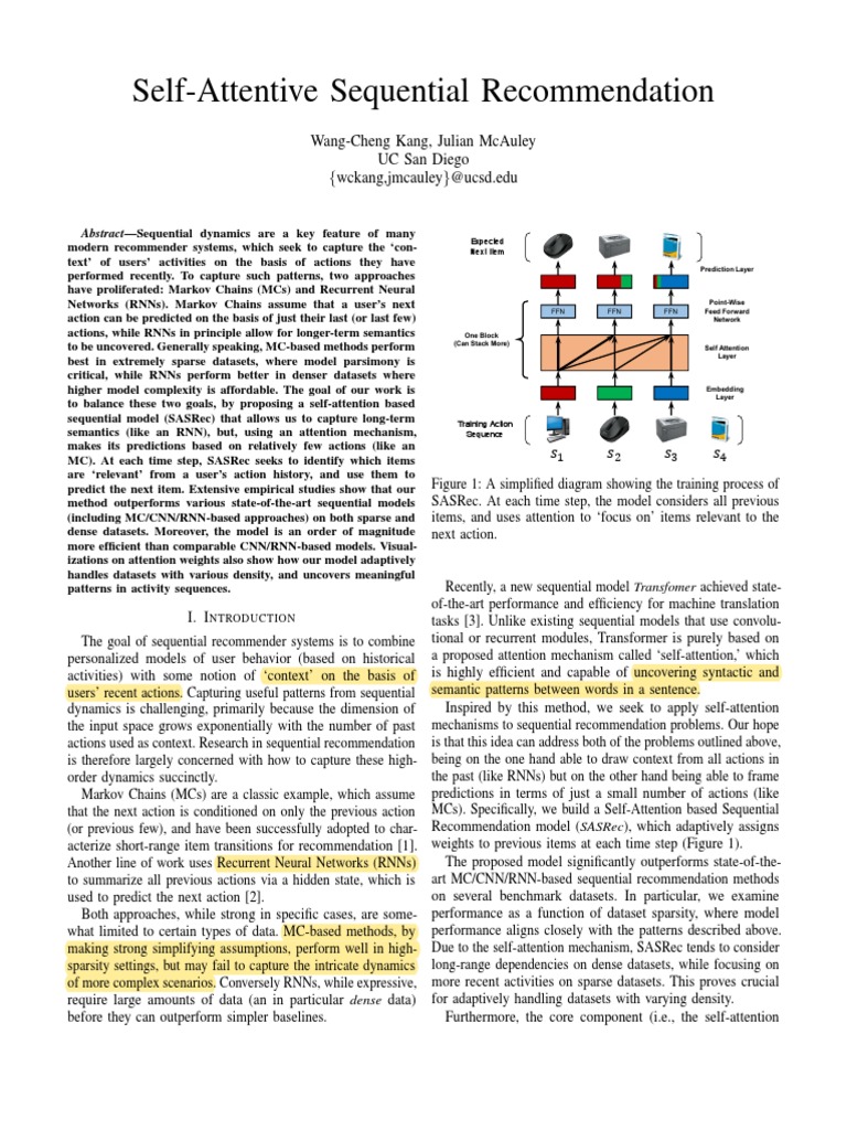 Self-Attentive Sequential Recommendation: Wang-Cheng Kang, Julian ... Self-Attentive Sequential Recommendation: Wang-Cheng Kang, Julian ...