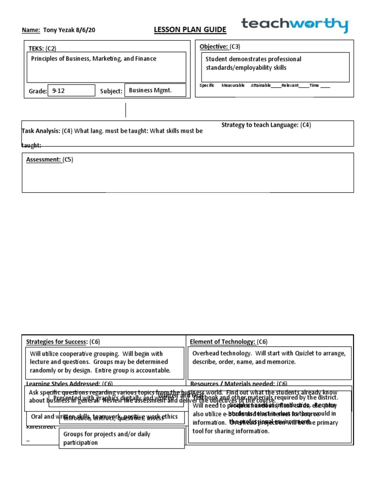 Lesson Plan Guide LPG Word-Jc | PDF | Lesson Plan | Reading Comprehension