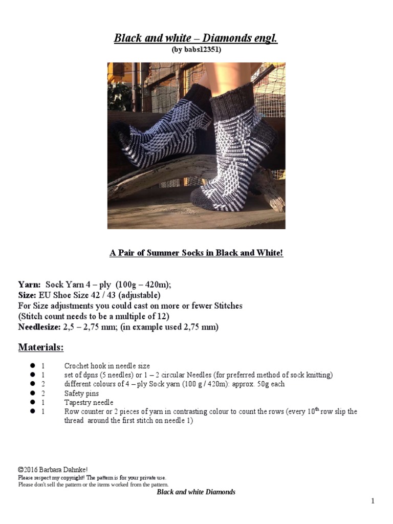 Black and White Diamonds Socks | PDF | Knitting | Crochet