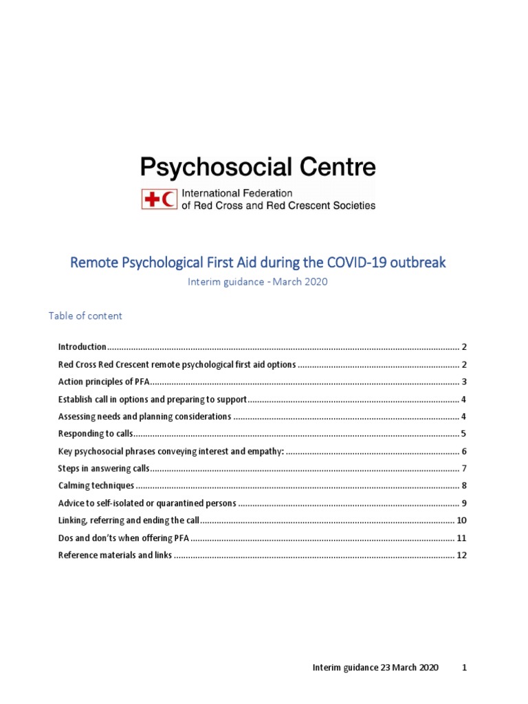 Remote Psychological First Aid Guide | PDF | International Federation ...