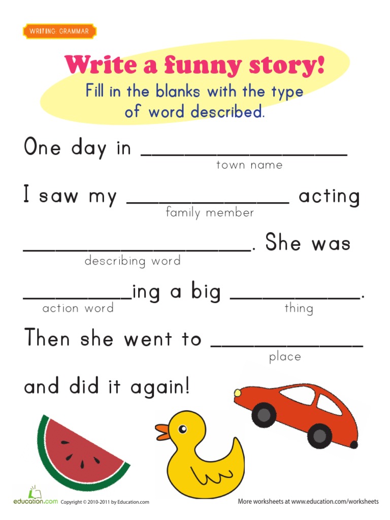 Write A Funny Story!: Fill in The Blanks With The Type of Word ...