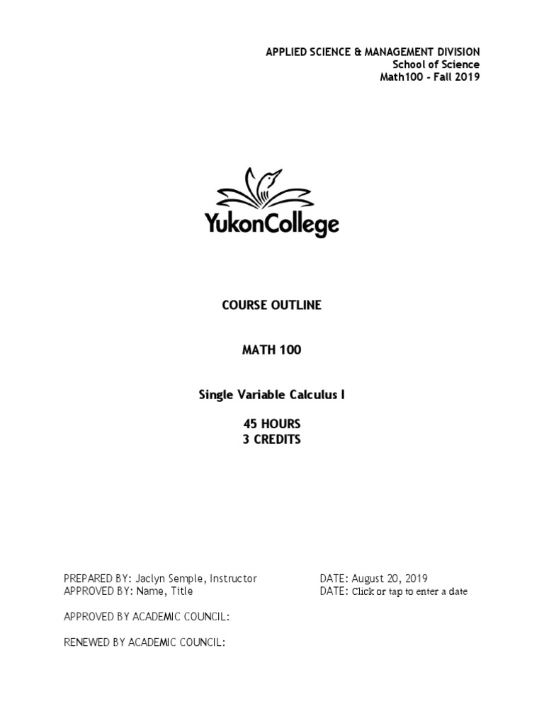 Math 100 F19 | PDF | Derivative | Integral
