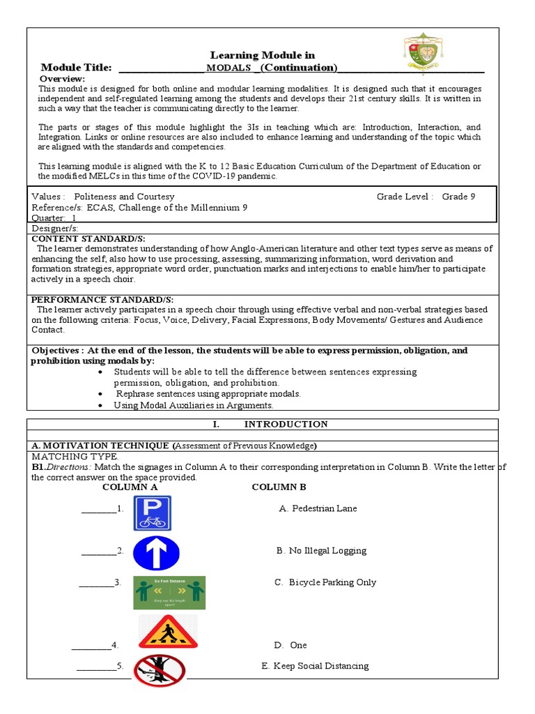Learning Module in Module Title: - (Continuation) | PDF | Verb | Learning