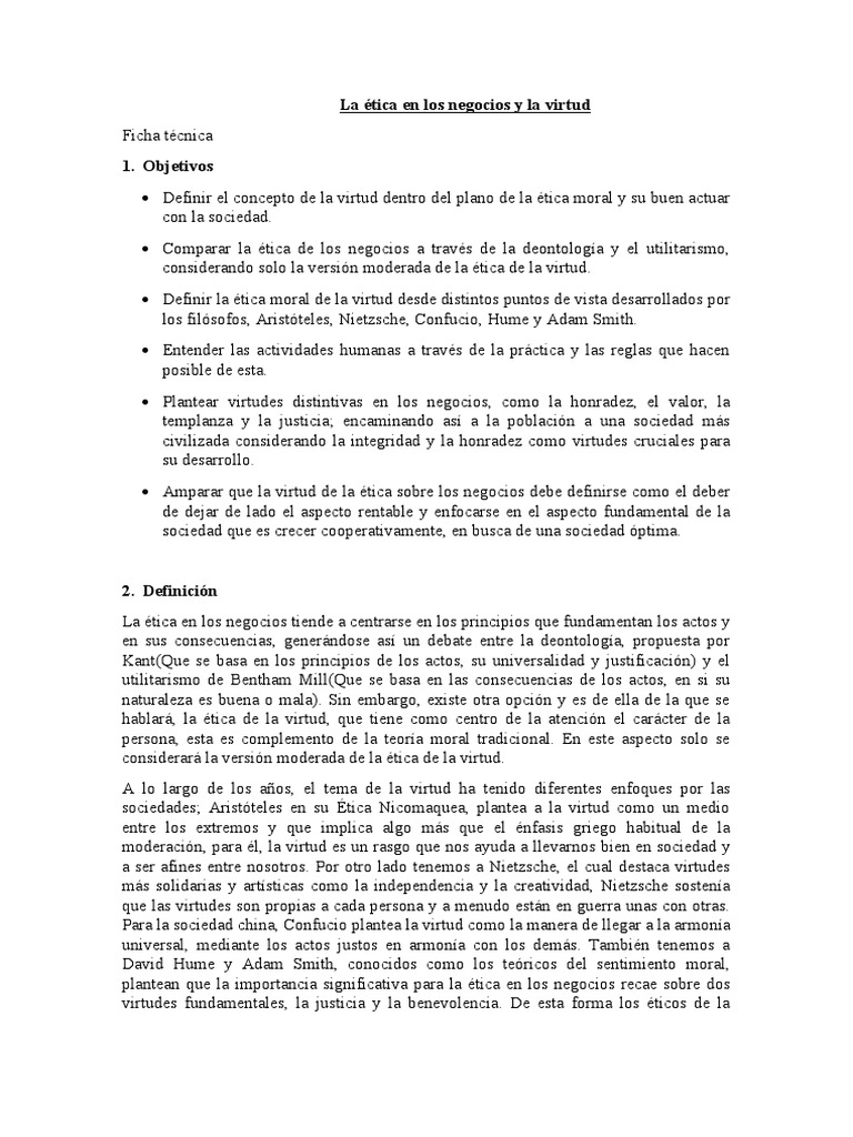 La Ética en Los Negocios y La Virtud | PDF | Utilitarismo | Moralidad