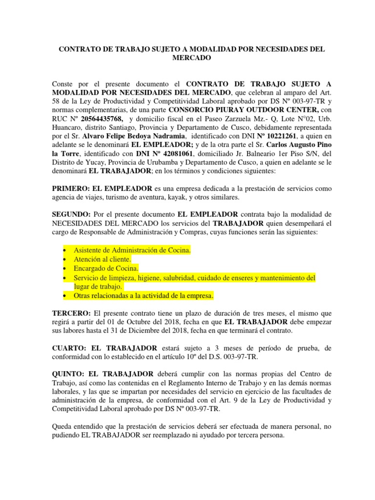 Contrato Carlos Pino | PDF | Derecho laboral | Economias