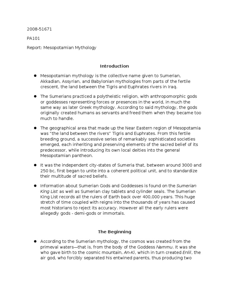 Mesopotamian Mythology - Outline | PDF | Comparative Mythology ...