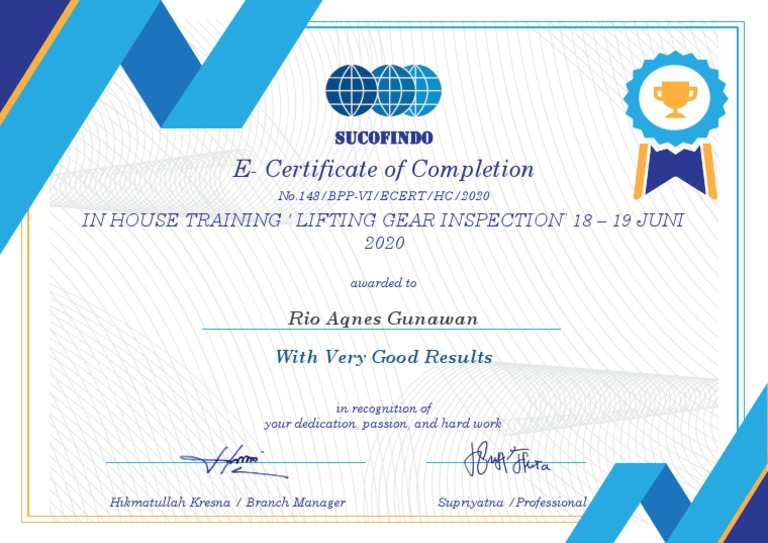 Certificate Lifting Rio Aqnes PDF | PDF