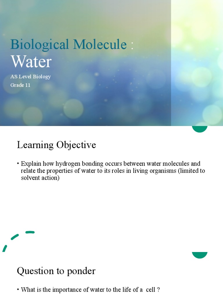 Biological Molecule Water | PDF | Chemical Polarity | Chemical Bond