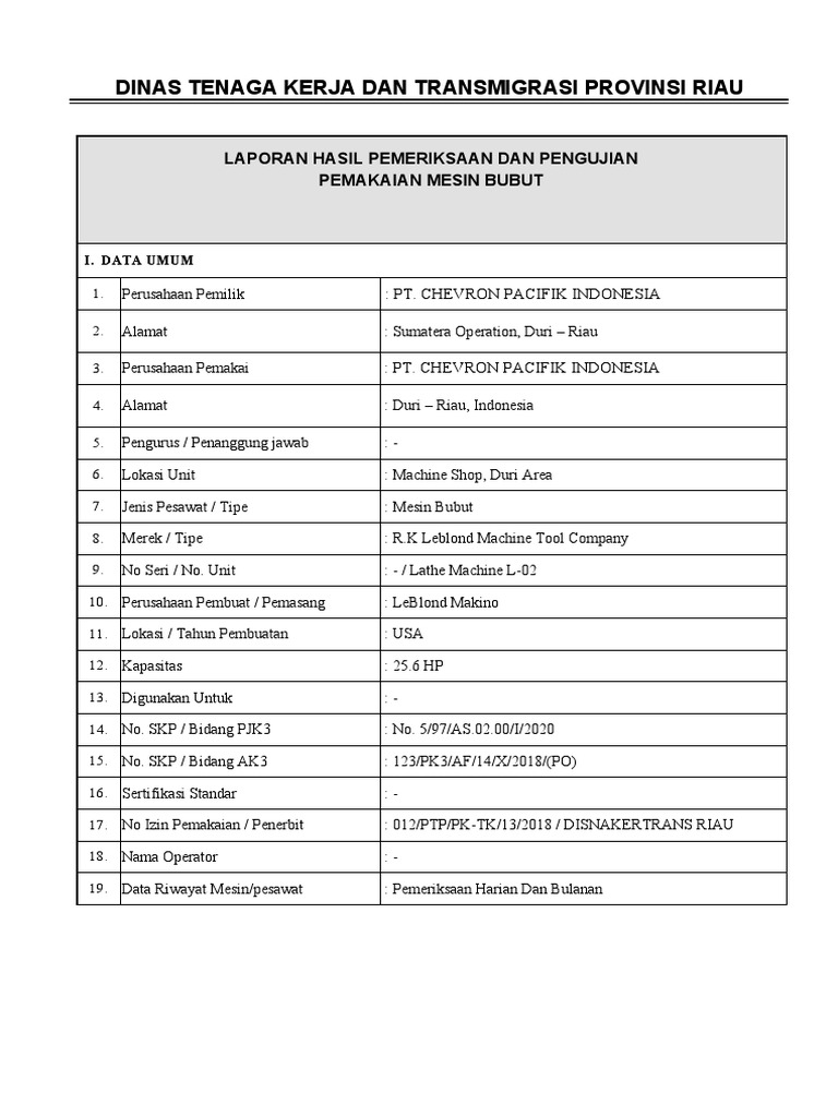 Form Checklist Mesin Bubut L-02 | PDF