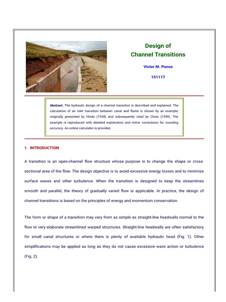 Design of Channel Transitions, Open-Channel Hydraulics, Dr. Victor M ...