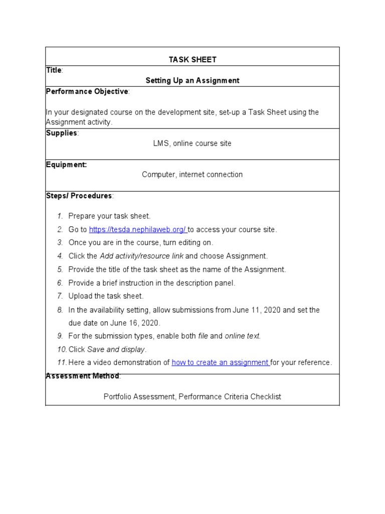 TASK SHEET - Assignment Cheryl | PDF