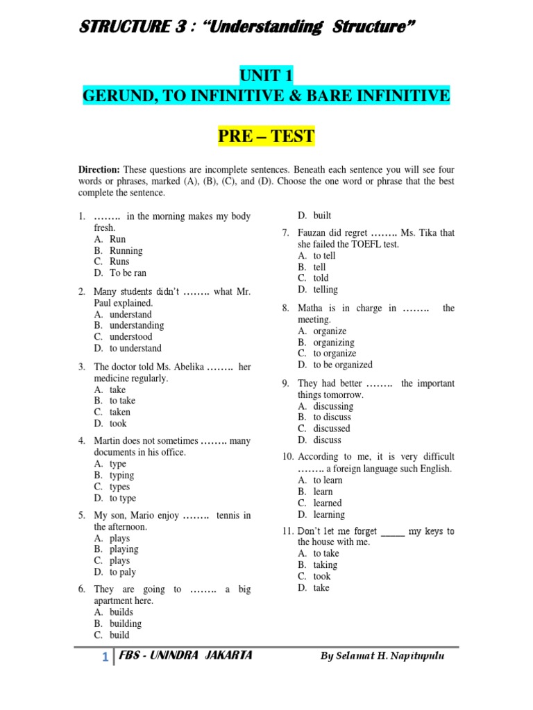 Unit-1 Gerund & To Infinitive & Bare Infinitive | PDF | Verb ...
