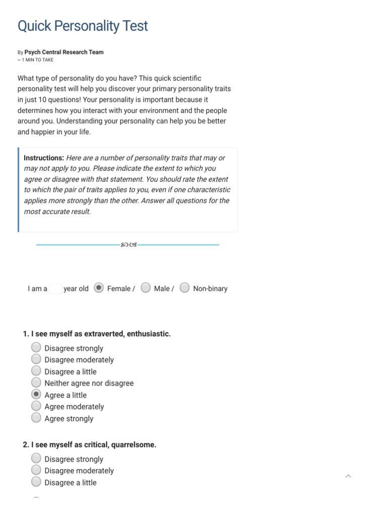 Quick Personality Test - 2 Minutes, Instant Results. | PDF | Action ...