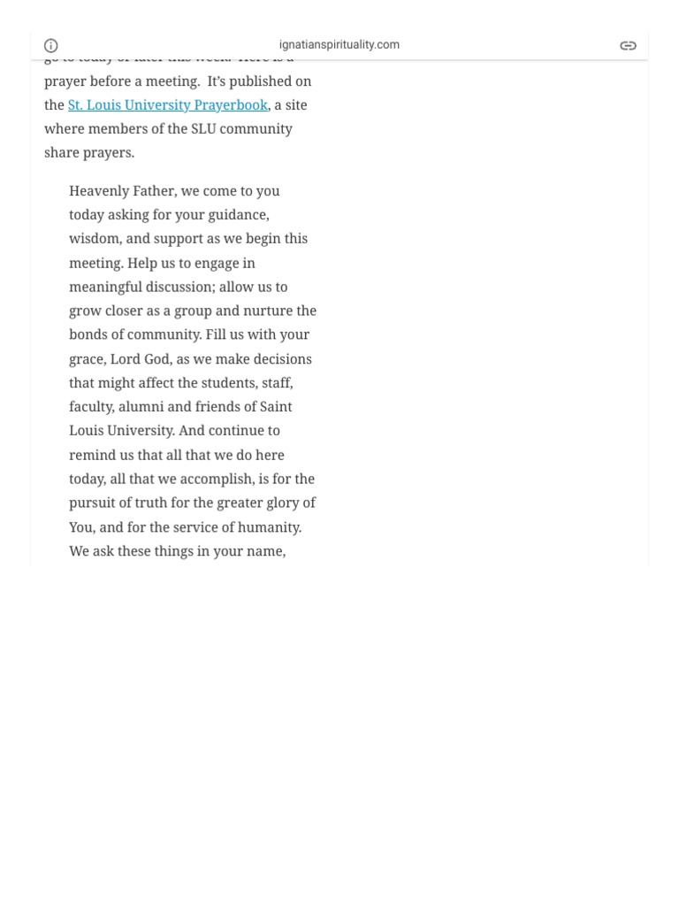 Prayer Before A Meeting - Ignatian Spirituality | PDF