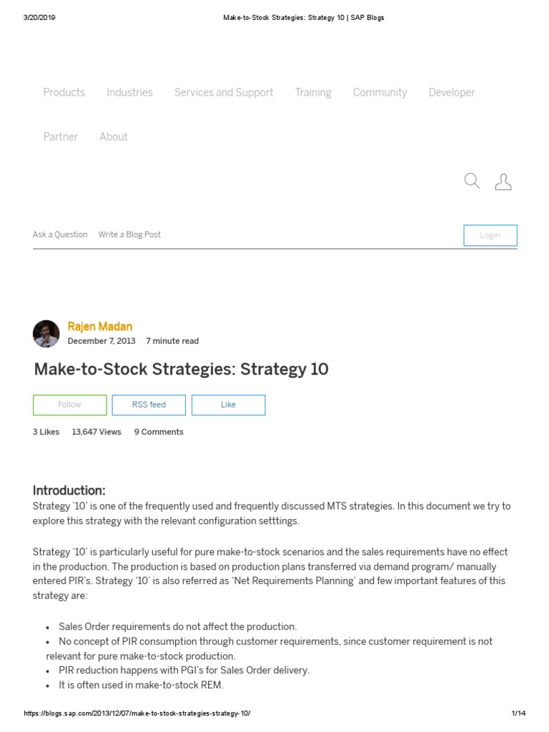 Make-To-Stock Strategies - Strategy 10 | PDF | Database Transaction ...