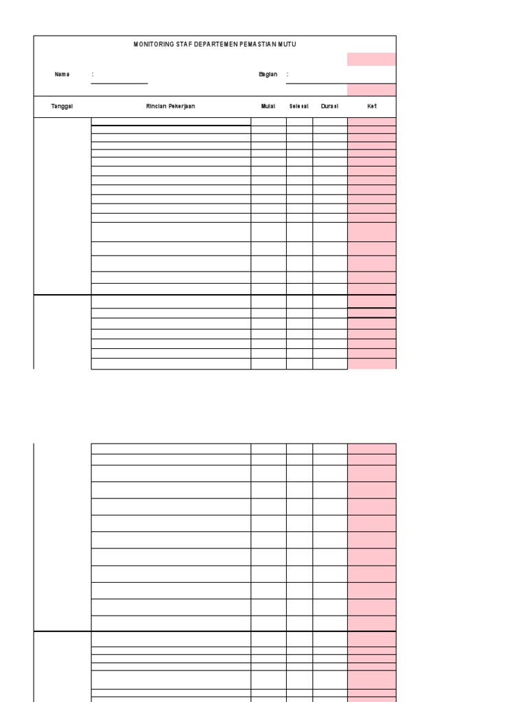 Contoh Monitoring Kegiatan Harian Karyawan | PDF